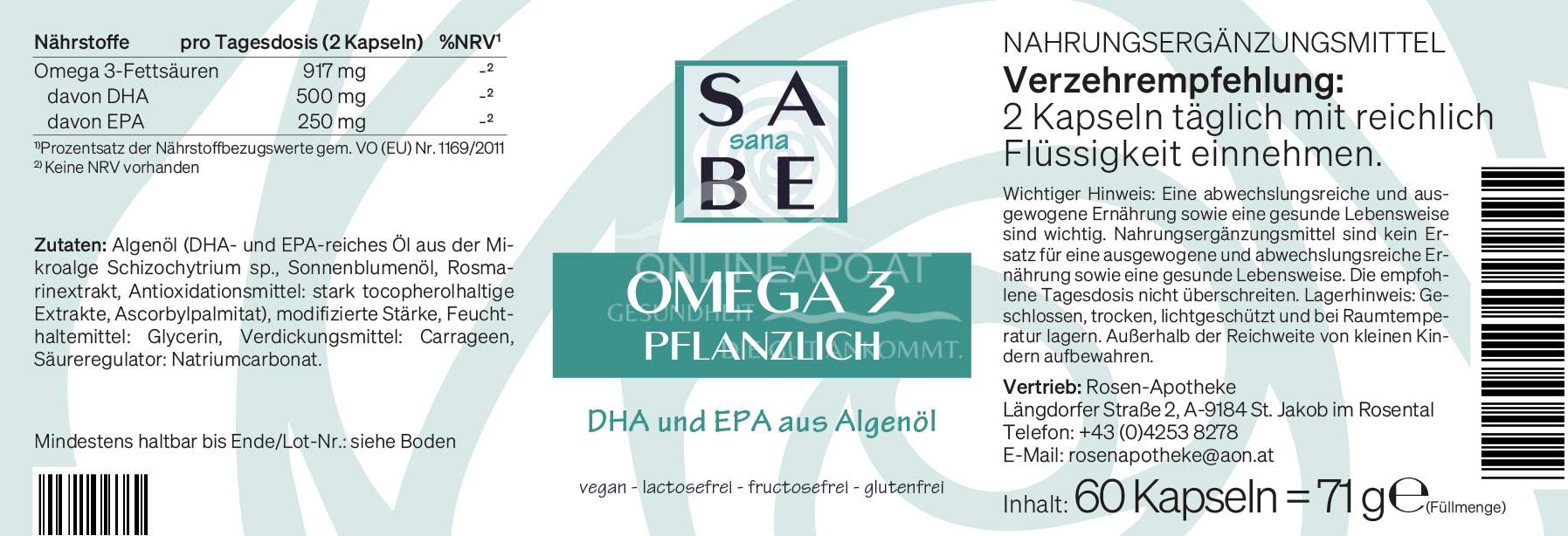 SABE sana Omega 3 vegetable capsules | delivered fast and affordable