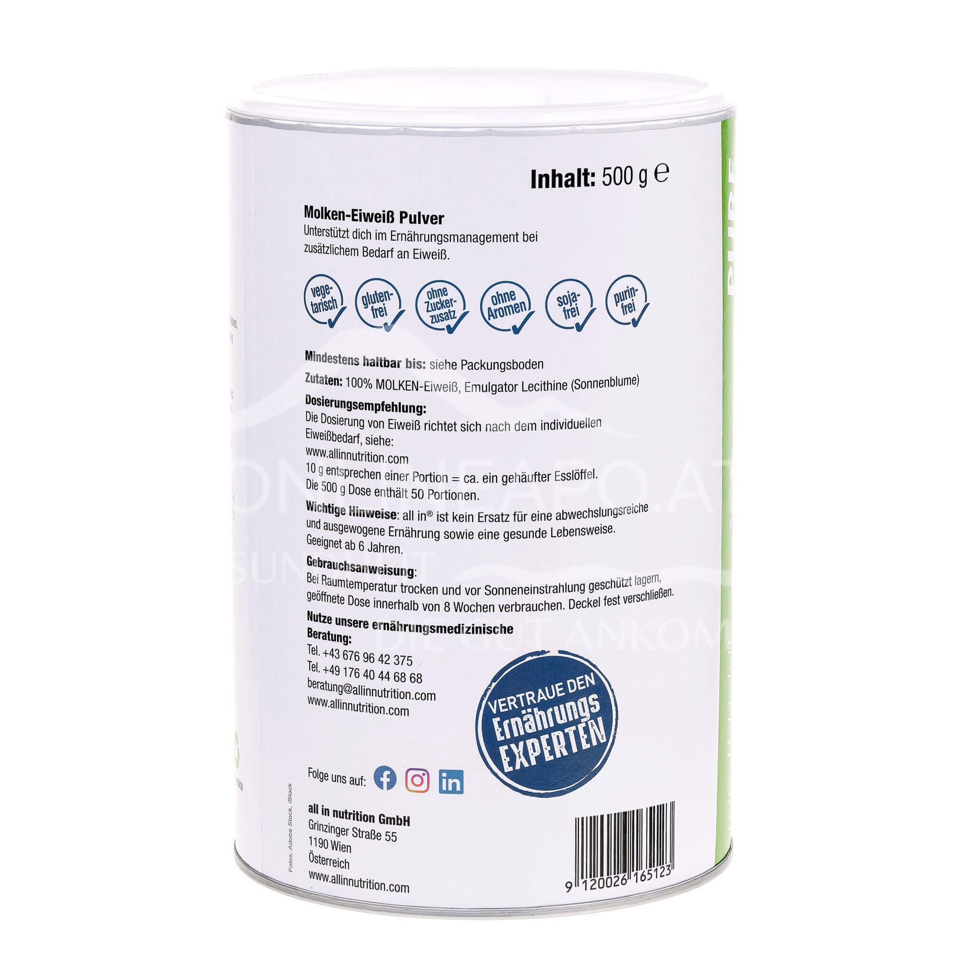 all in® PURE WHEY MOLKEN Protein Powder (6 x 500 g) | delivered fast ...