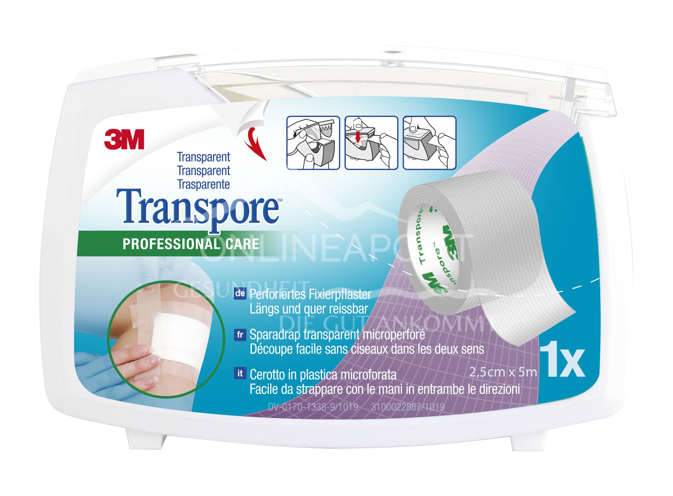 3M™ Transpore™ Fixierpflaster mit Abroller, 1527NP-1 SD, 25 mm x 5 m | schnell günstig geliefert