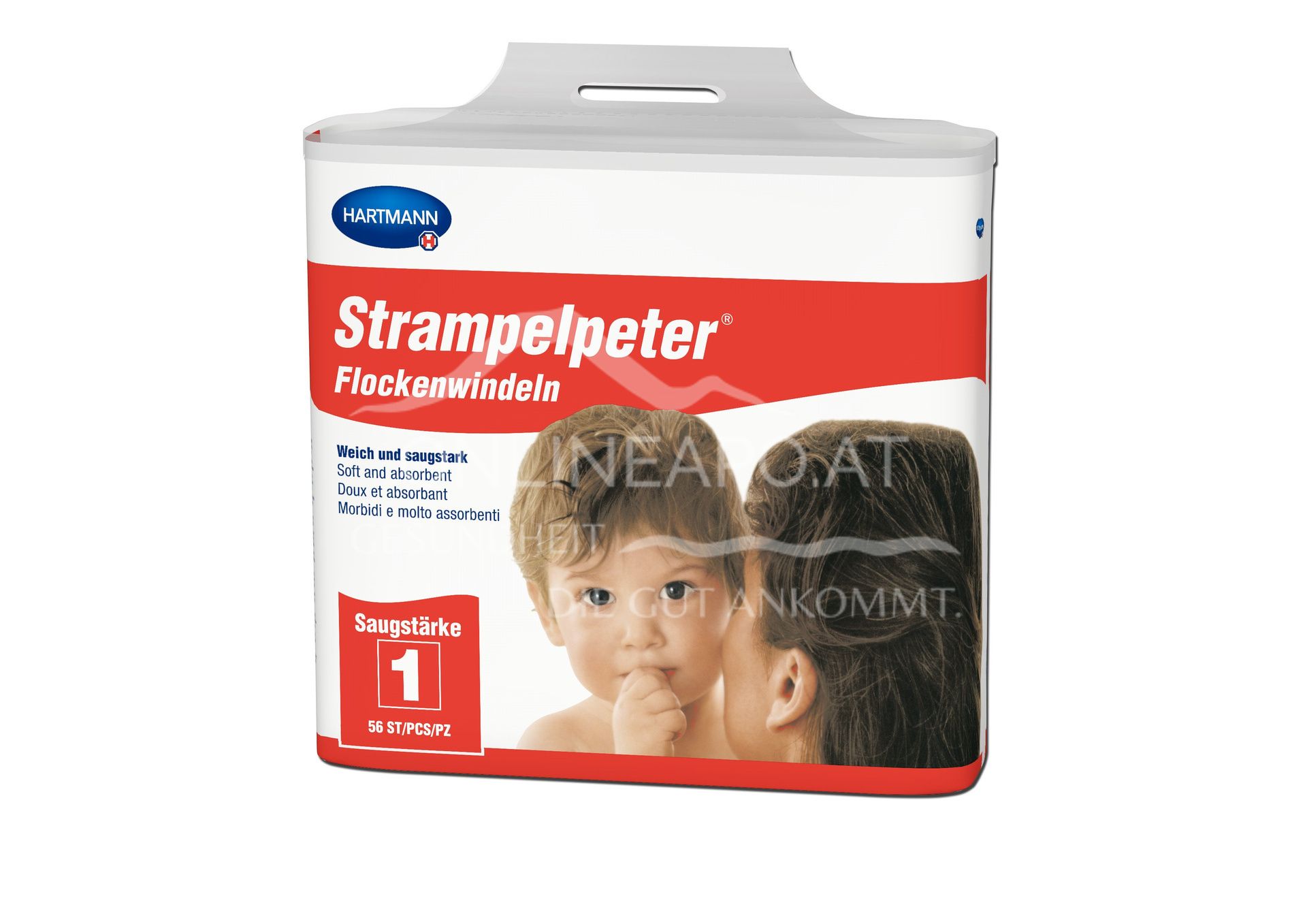 Strampelpeter® Flockenwindeln - Weiß/Rot, Saugstärke 1, 35 x 11 cm ...
