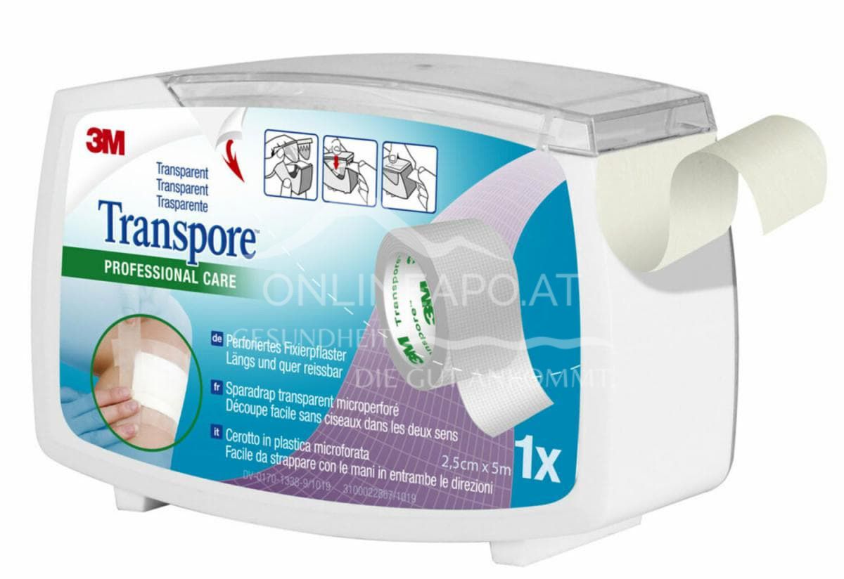 3M™ Transpore™ Fixierpflaster mit Abroller, 1527NP-1 SD, 25 mm x 5 m ...